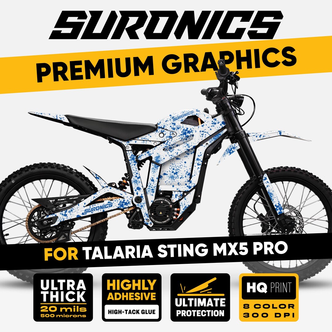 TALARIA Sting MX5 Pro Graphics Kit SPLATTER White Blue Decals Wrap ...