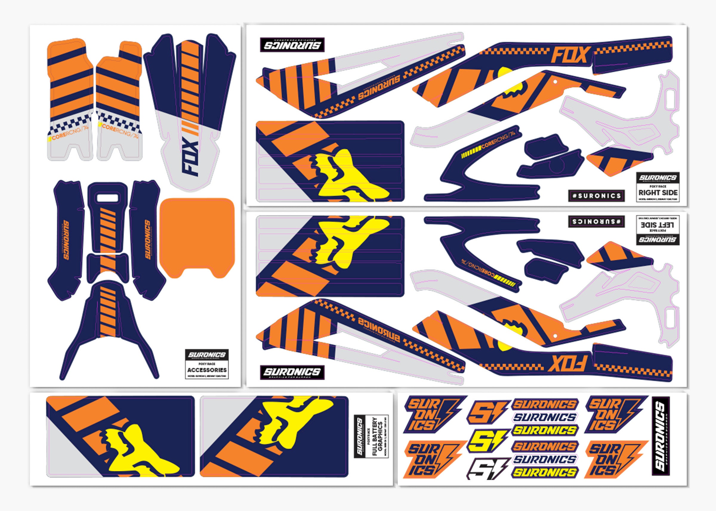 Suronics FOXY RACE Blue & Orange Graphics Kit for Surron Lightbee X ...