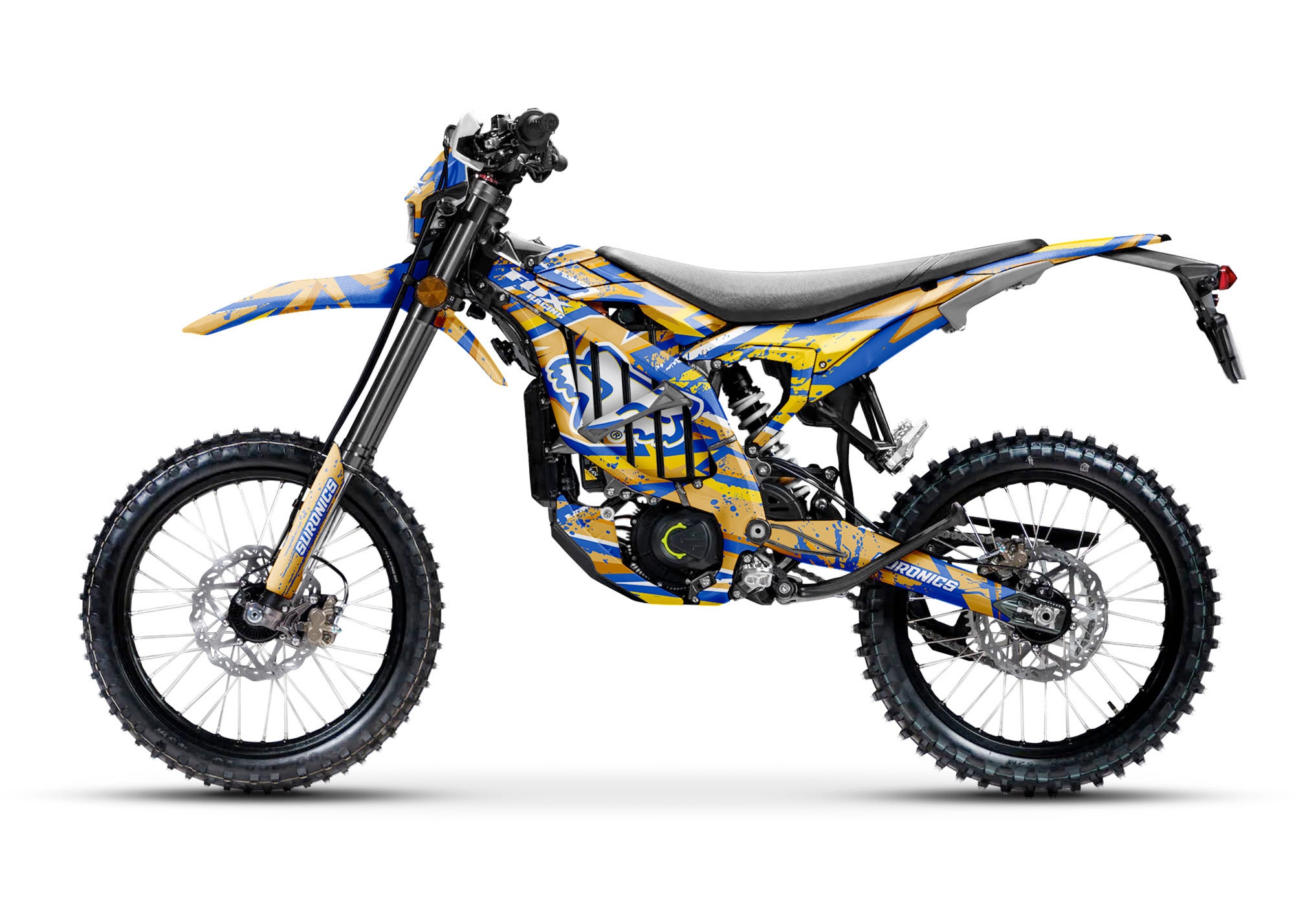 Surron Ultra Bee Graphics - Suronics FOX Wild Blue Gold Yellow Graphics ...