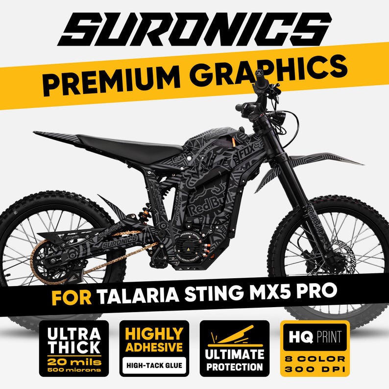 TALARIA Sting MX5 Pro Graphics Kit RACE ART Black Grey Decals Wrap ...