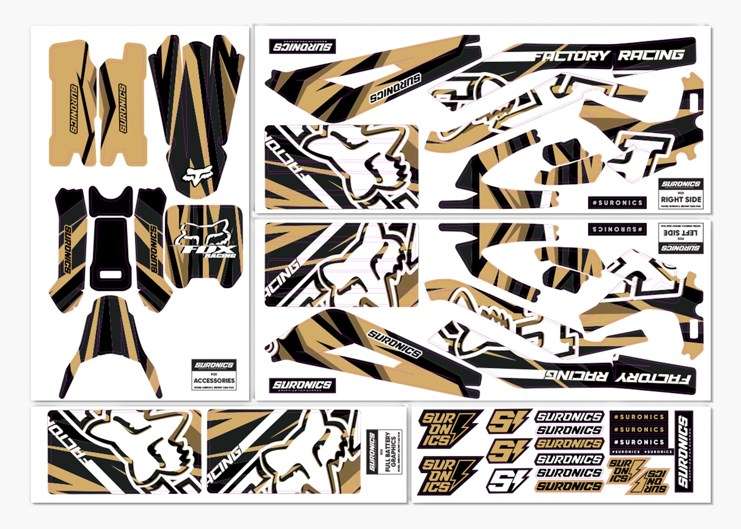 Suronics FOX FACTORY RACING Black & Gold Graphics Kit for Surron ...
