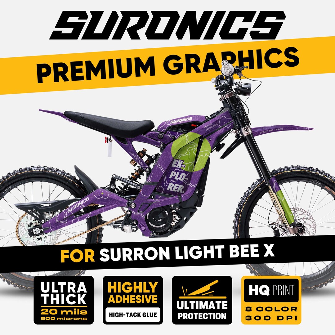Sur Ron Light Bee X Graphics Kit EXPLORER Purple Green Decals Stickers ...