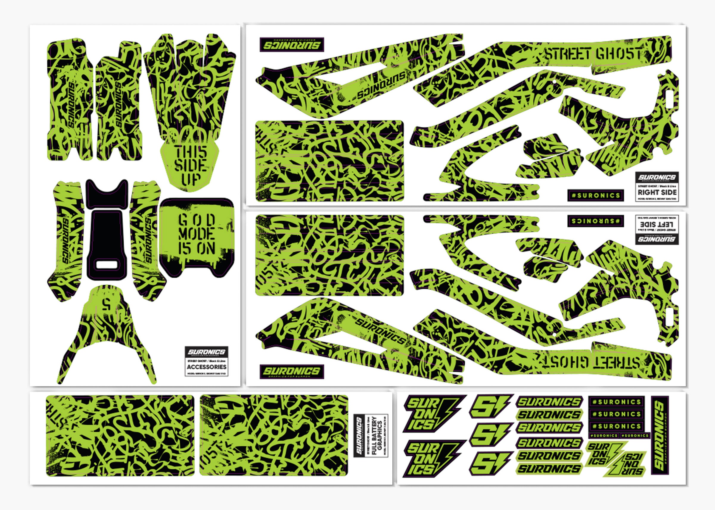 Suronics STREET GHOST Black Green Graphics Kit for Surron Lightbee X ...