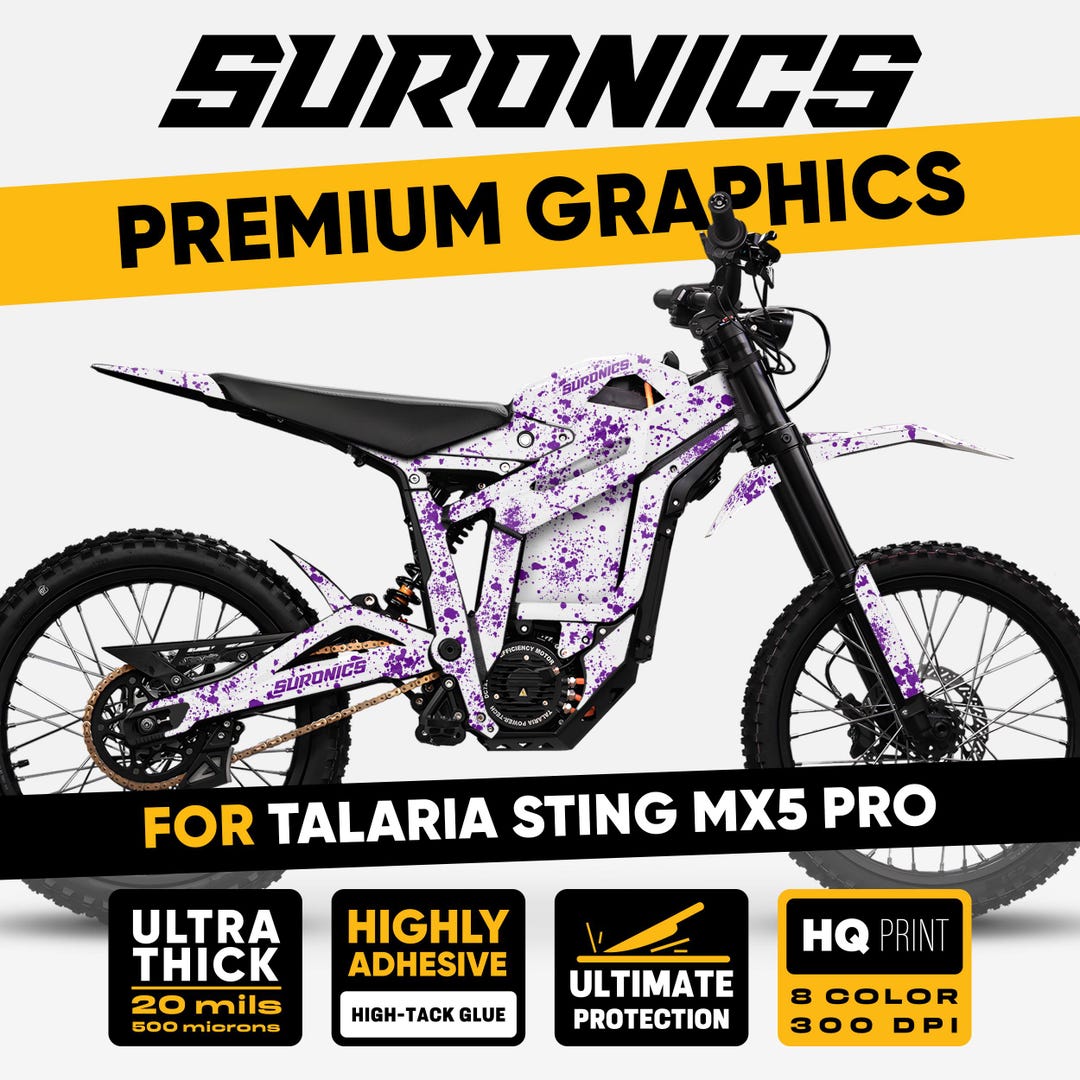 TALARIA Sting MX5 Pro Graphics Kit SPLATTER White Purple Decals Wrap ...