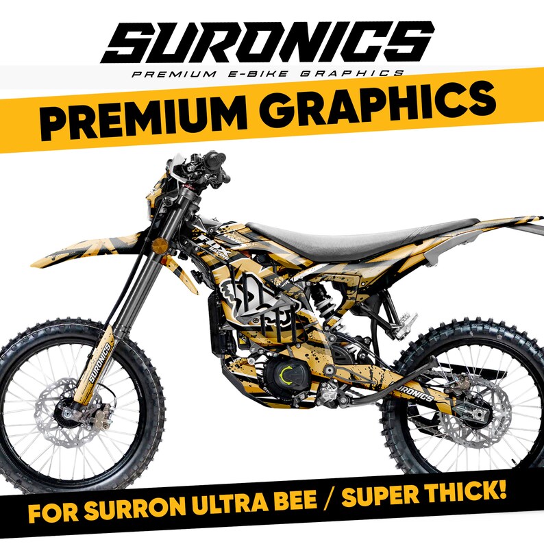 Surron Ultra Bee Graphics - Suronics HALF GOLD BLACK Graphics Kit Decal ...