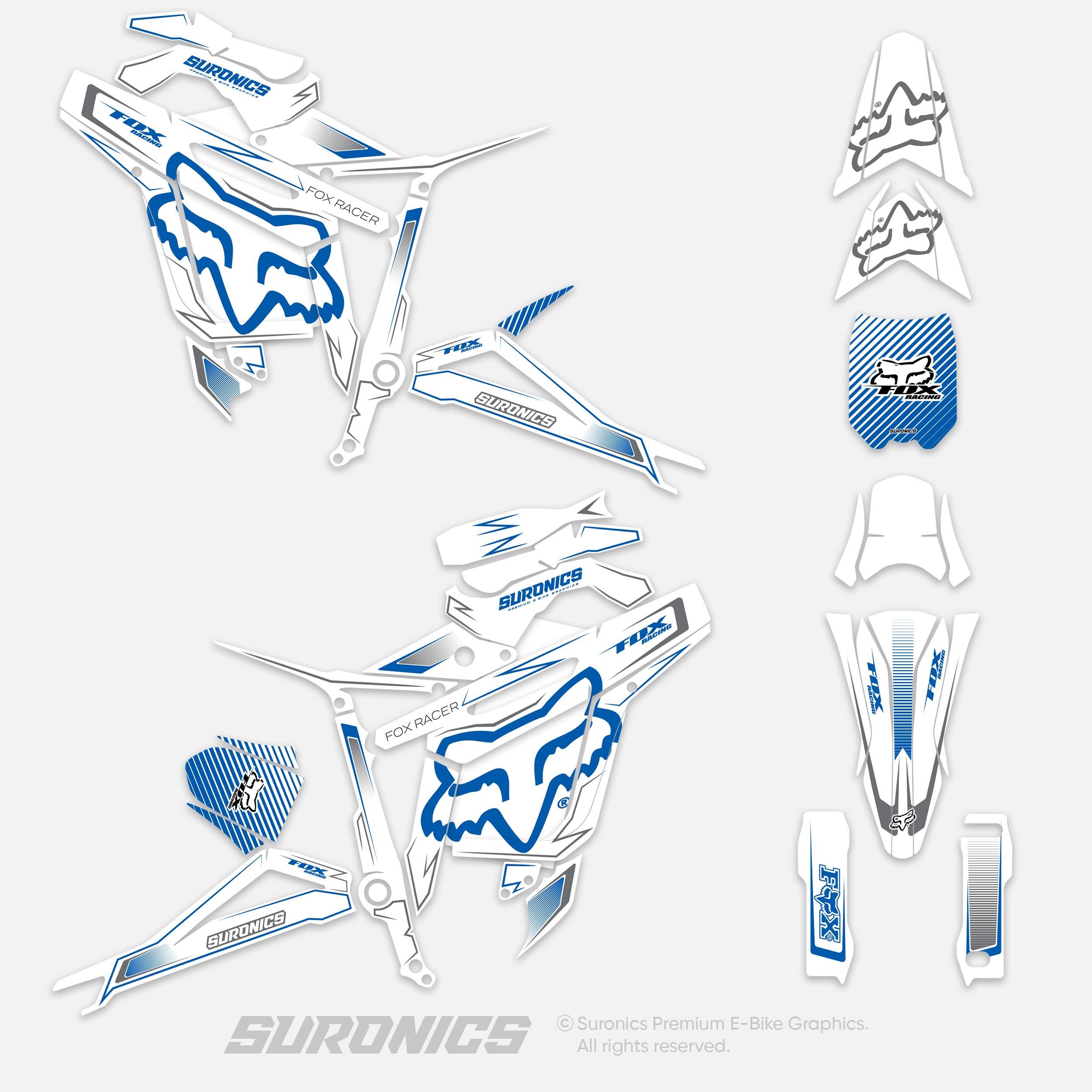 TALARIA Sting MX5 Pro Graphics Kit FOX RACER White Blue Decals Wrap ...
