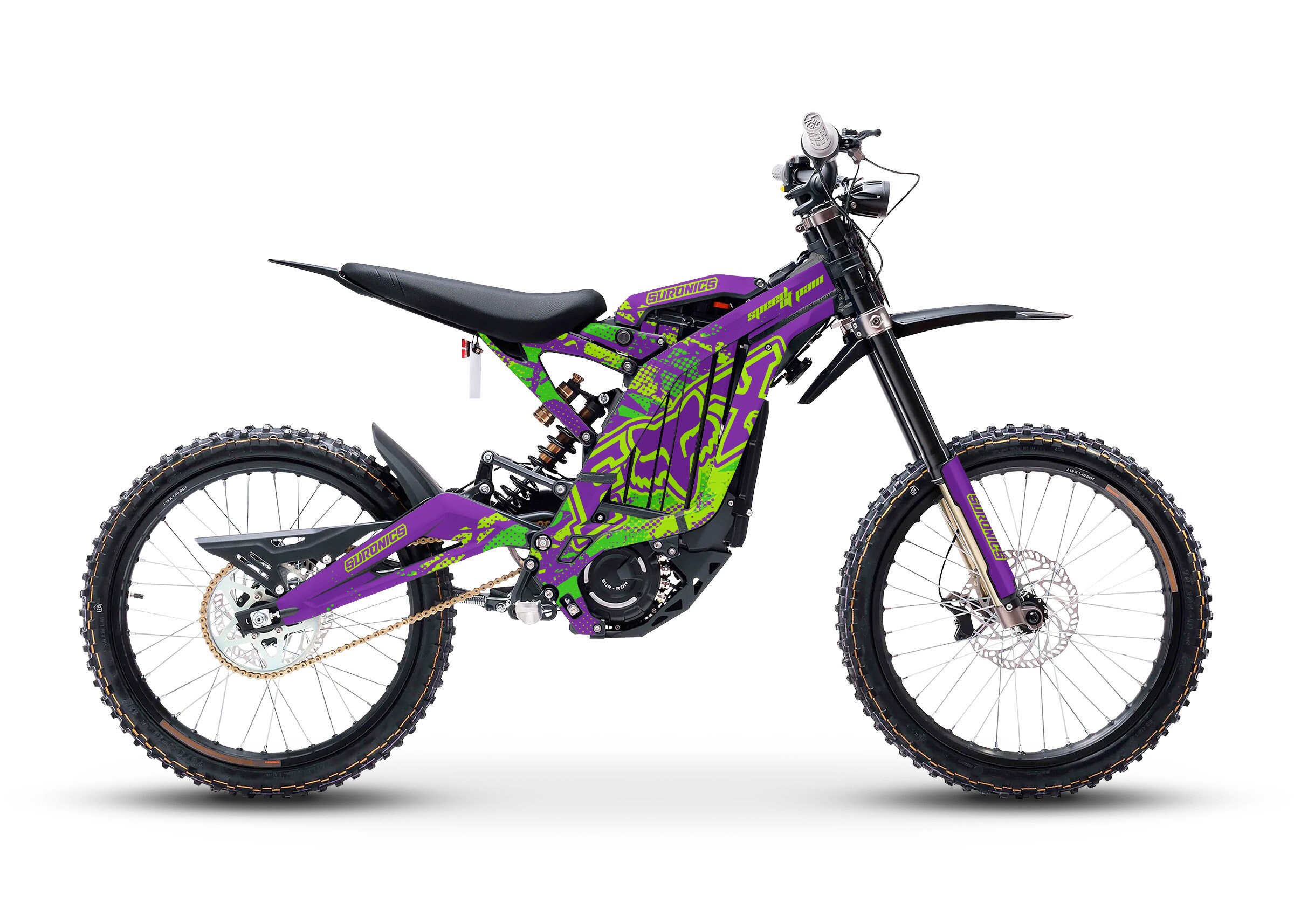 Suronics FOX SPEED RIDER Purle & Green Graphics Kit for Surron Lightbee ...
