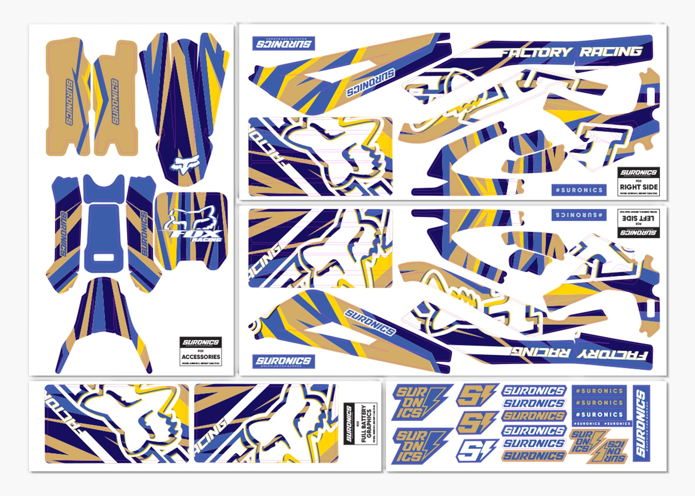 Suronics FOX FACTORY RACING Blue & Gold Graphics Kit for Surron ...