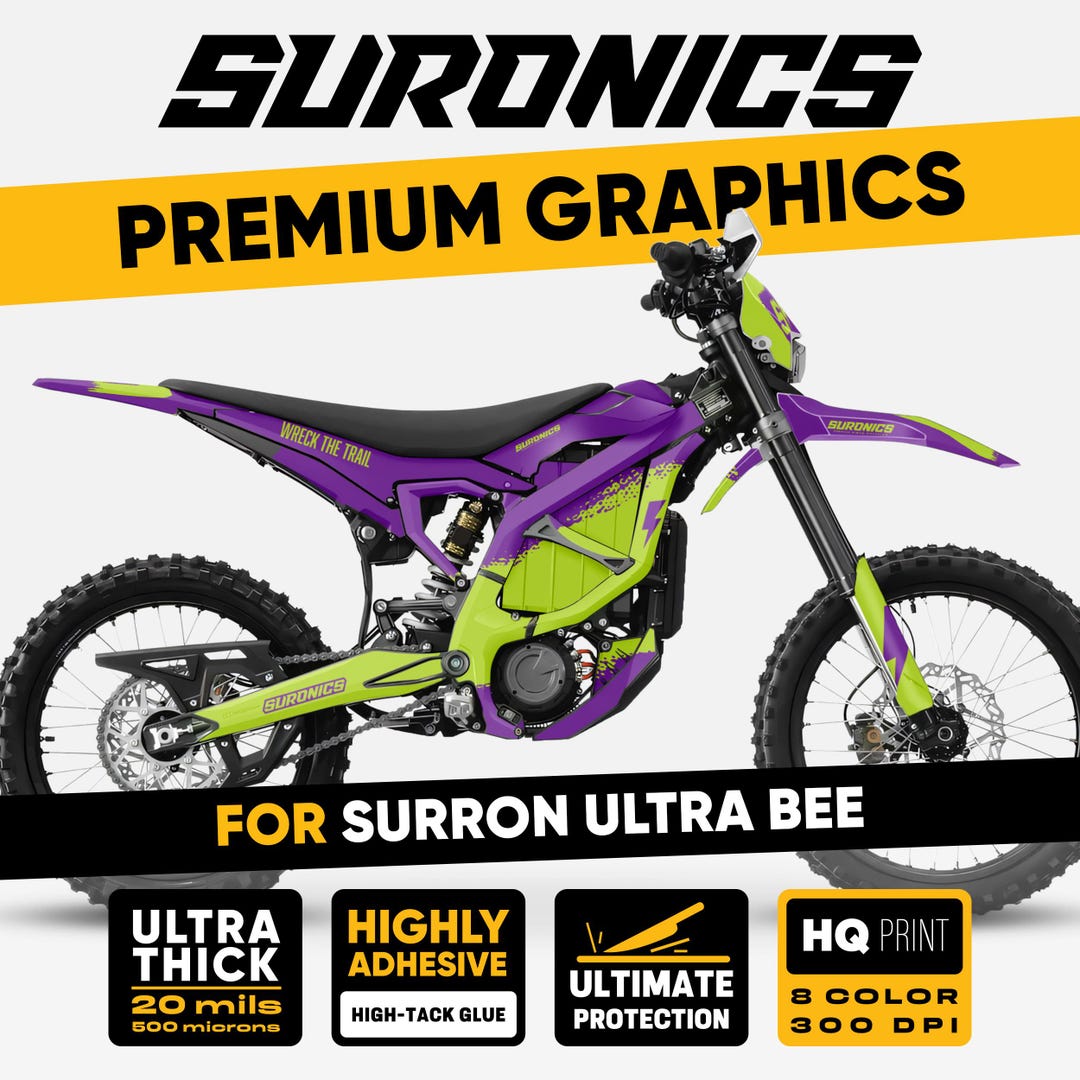 Surron Ultra Bee Graphics Kit HALF Purple Green Decals Vinyl Wrap ...