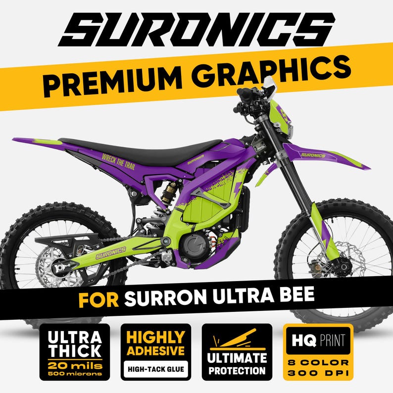 Surron Ultra Bee Graphics Kit HALF Purple Green Decals Vinyl Wrap ...