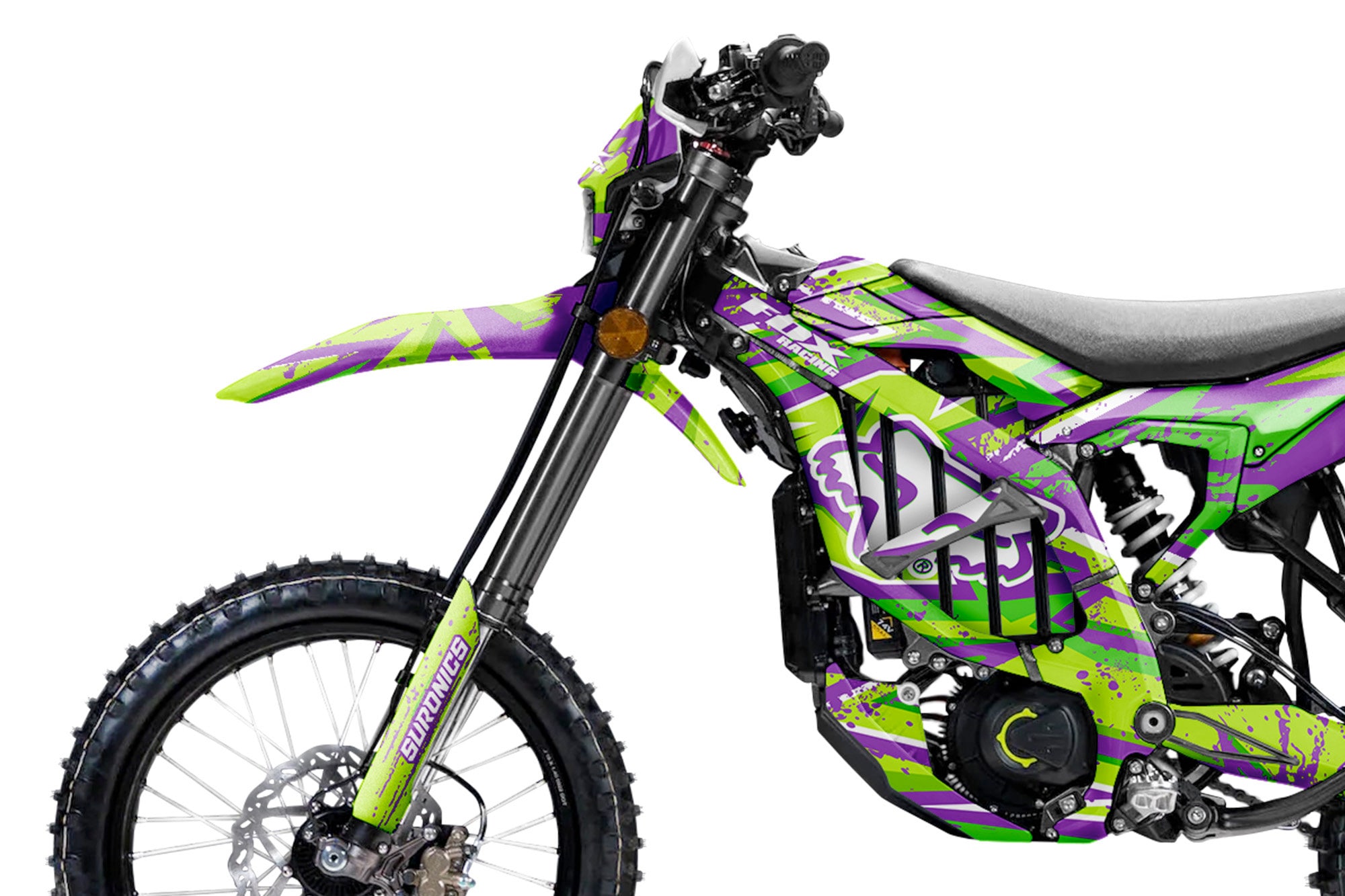 Surron Ultra Bee Graphics - Suronics FOX Wild Purple Green Graphics Kit ...