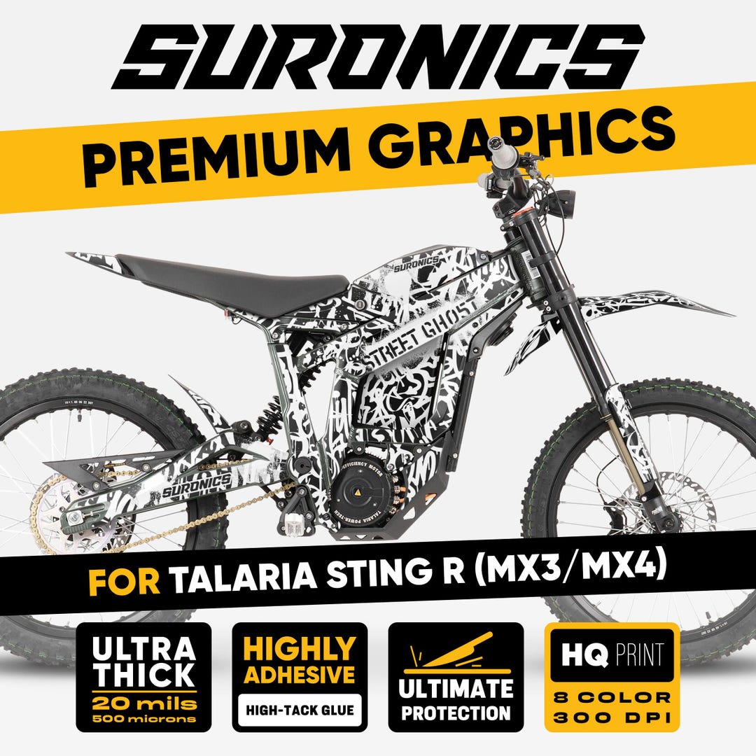 Talaria Sting MX3 MX4 Graphics Kit STREET GHOST Black White Decals ...