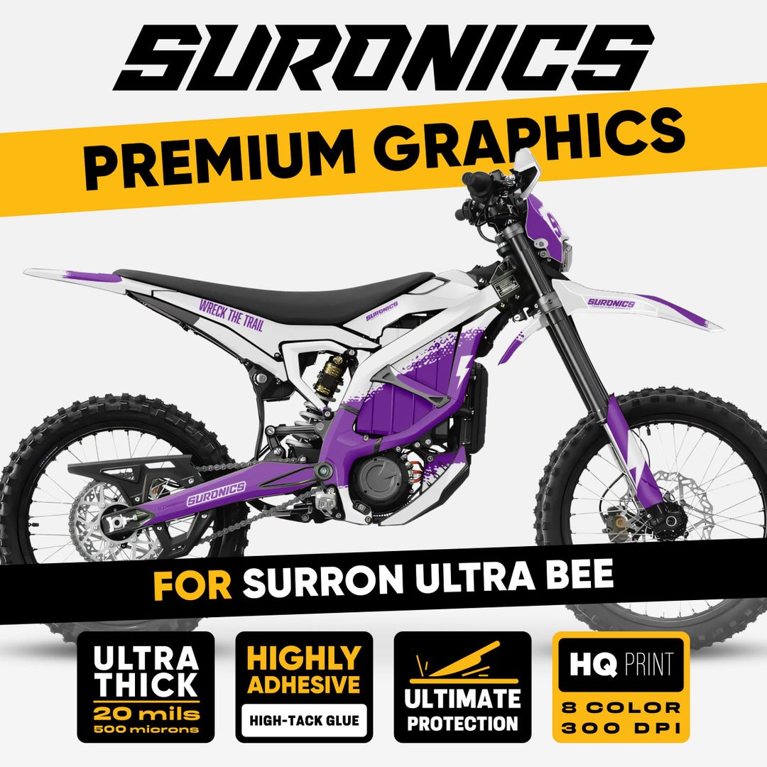 Surron Ultra Bee Graphics Kit HALF White Purple Decals Vinyl Wrap ...