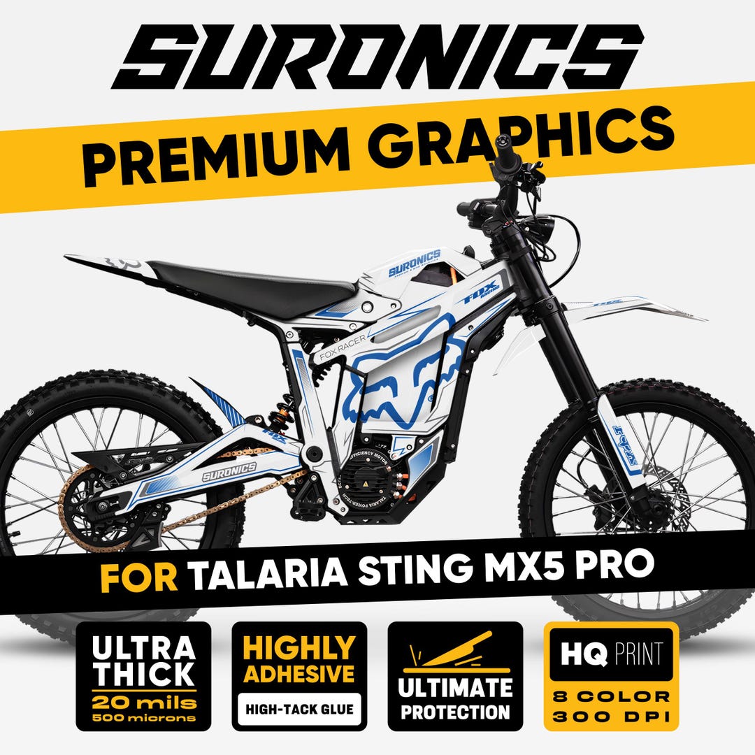 TALARIA Sting MX5 Pro Graphics Kit FOX RACER White Blue Decals Wrap ...