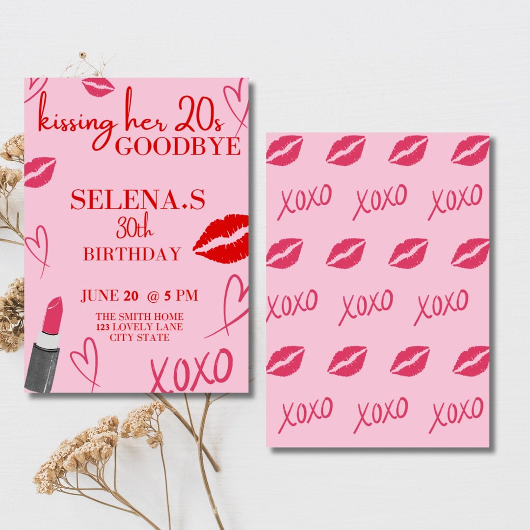 Kissing Twenties Teens Thirties Goodbye Birthday Invitation Template ...