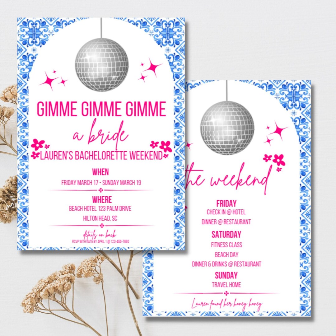 Gimme a Husband Themed Bachelorette Invitation/email & Itinerary ...