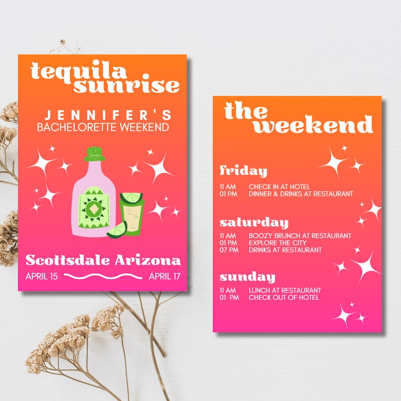 Tequila Sunrise Themed Bachelorette Invitation/email & Itinerary ...