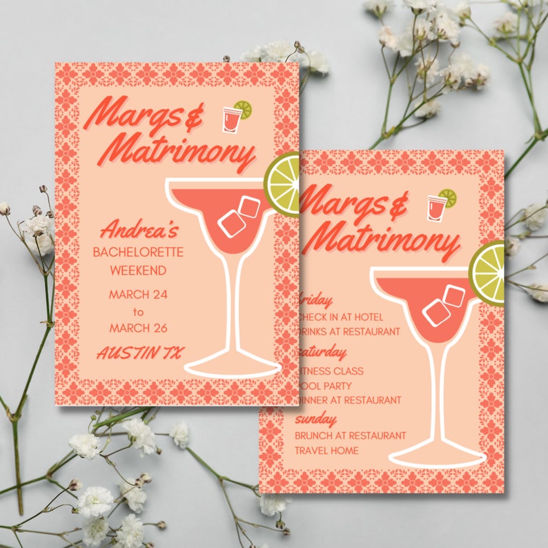 Margs and Matrimony | Margaritas and Matrimony Bachelorette Invitation ...