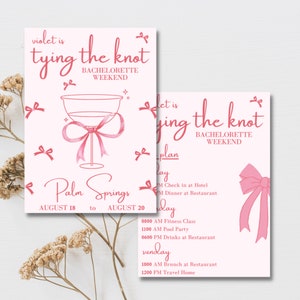 She's Tying the Knot Bow Bachelorette Invitation/email & Itinerary ...