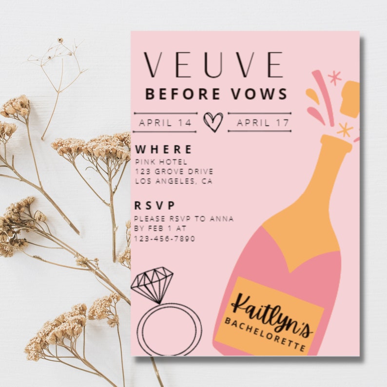 Veuve Before Vows Themed Bachelorette Invitation/email & - Etsy