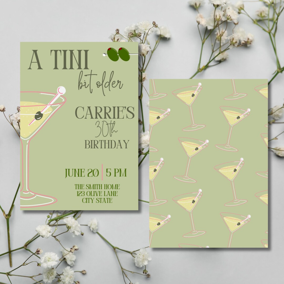 A Tini Bit Older, Dirty Martini Birthday Invitation Template (digital ...