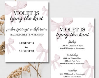 She's Tying the Knot Bow Bachelorette Invitation/email & Itinerary ...