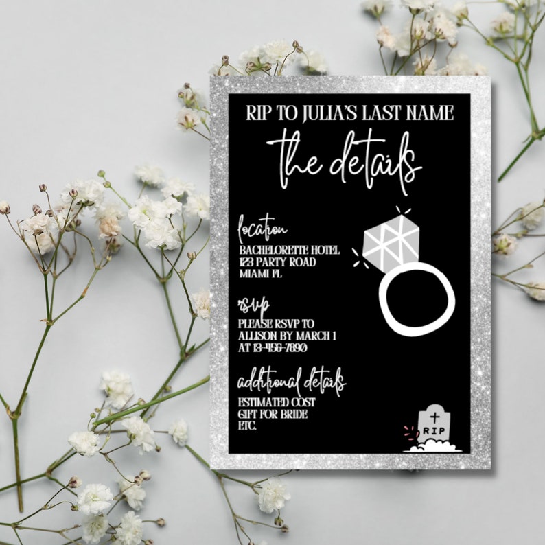 RIP to Single Life, Her Last Name Bachelorette Invitation & Itinerary ...