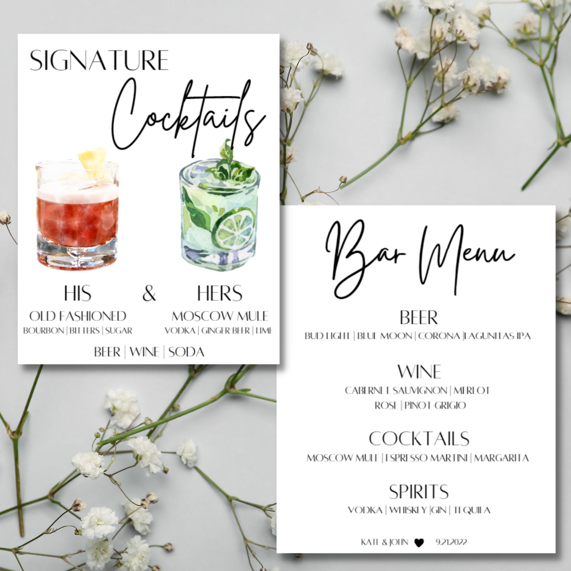Signature Cocktail Menu His Hers and Ours Sign Weddings - Etsy
