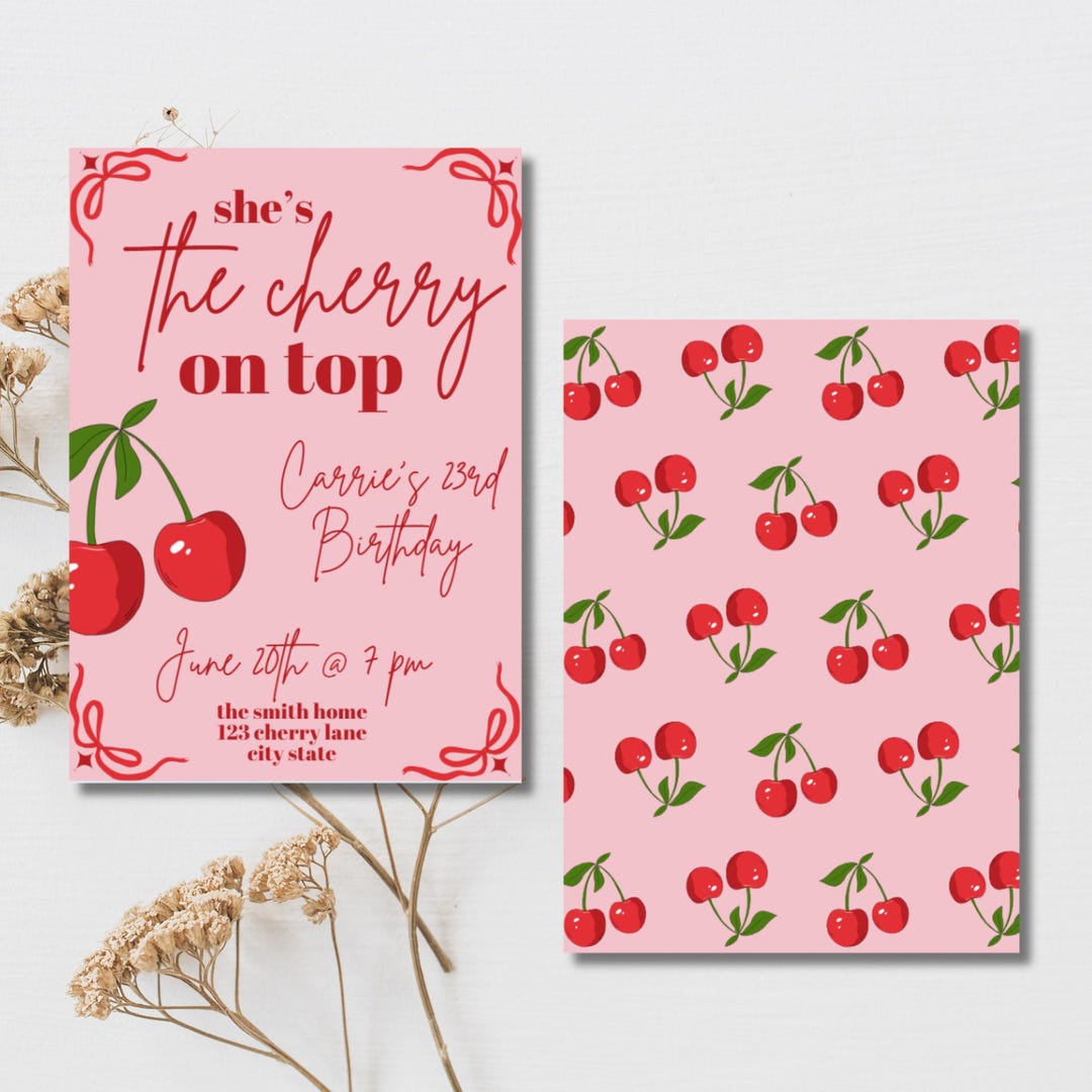 Cherry on Top Birthday Invitation: Mon Cheri Party Invite (digital ...