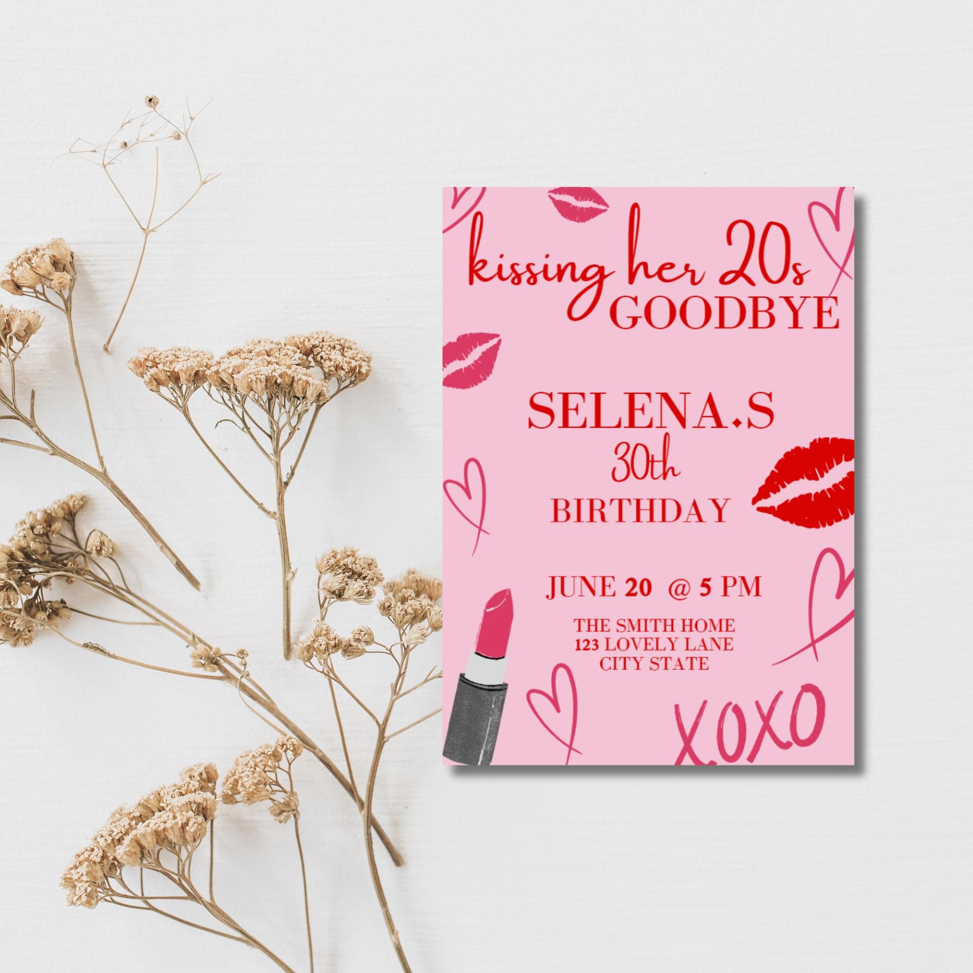 Kissing Twenties Teens Thirties Goodbye Birthday Invitation Template ...