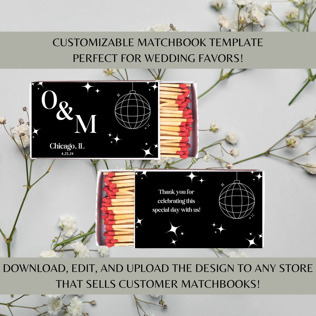 Customizable Disco Black & White Matchbook Template | Unique Wedding ...