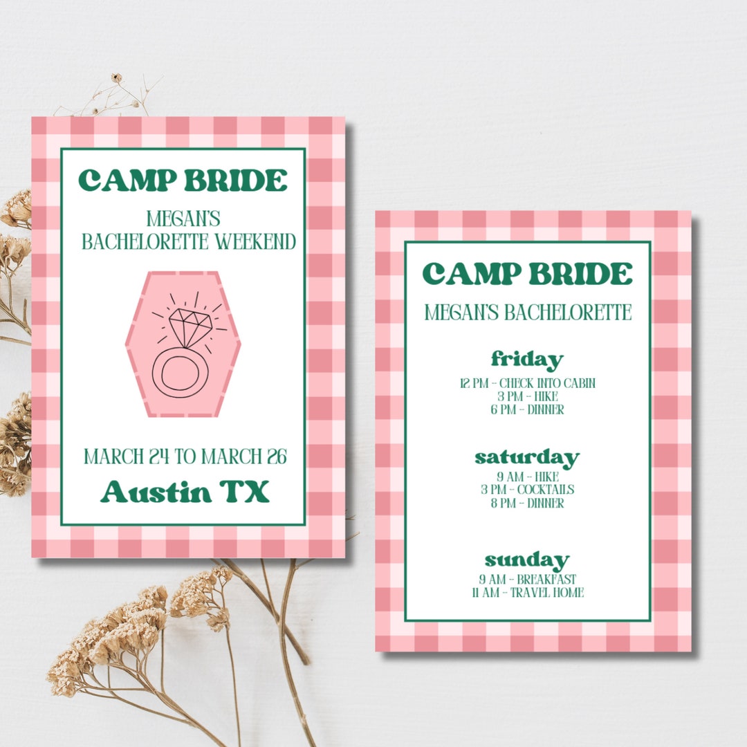 Camp Bride | Camping Outdoor Bachelorette, Invitation & Itinerary/email ...