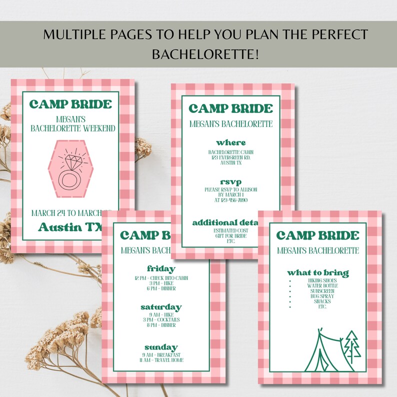 Camp Bride | Camping Outdoor Bachelorette, Invitation & Itinerary/email ...