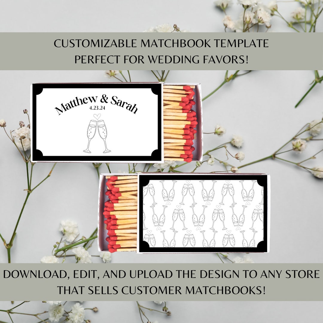 Customizable Matchbook Template Wedding Favors | Unique Wedding Favors ...