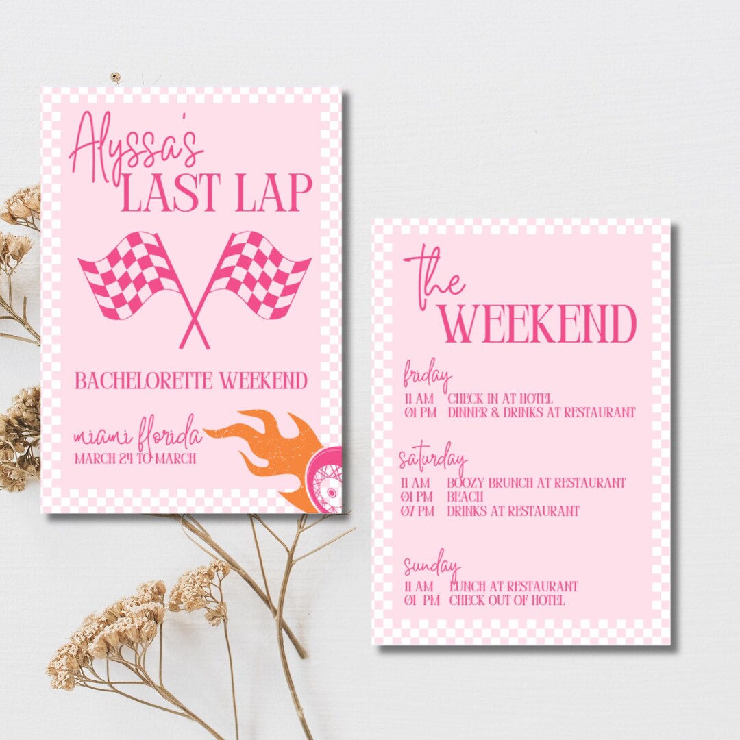 Bride’s Last Lap, Race to the Altar Bachelorette Invitation & Itinerary ...