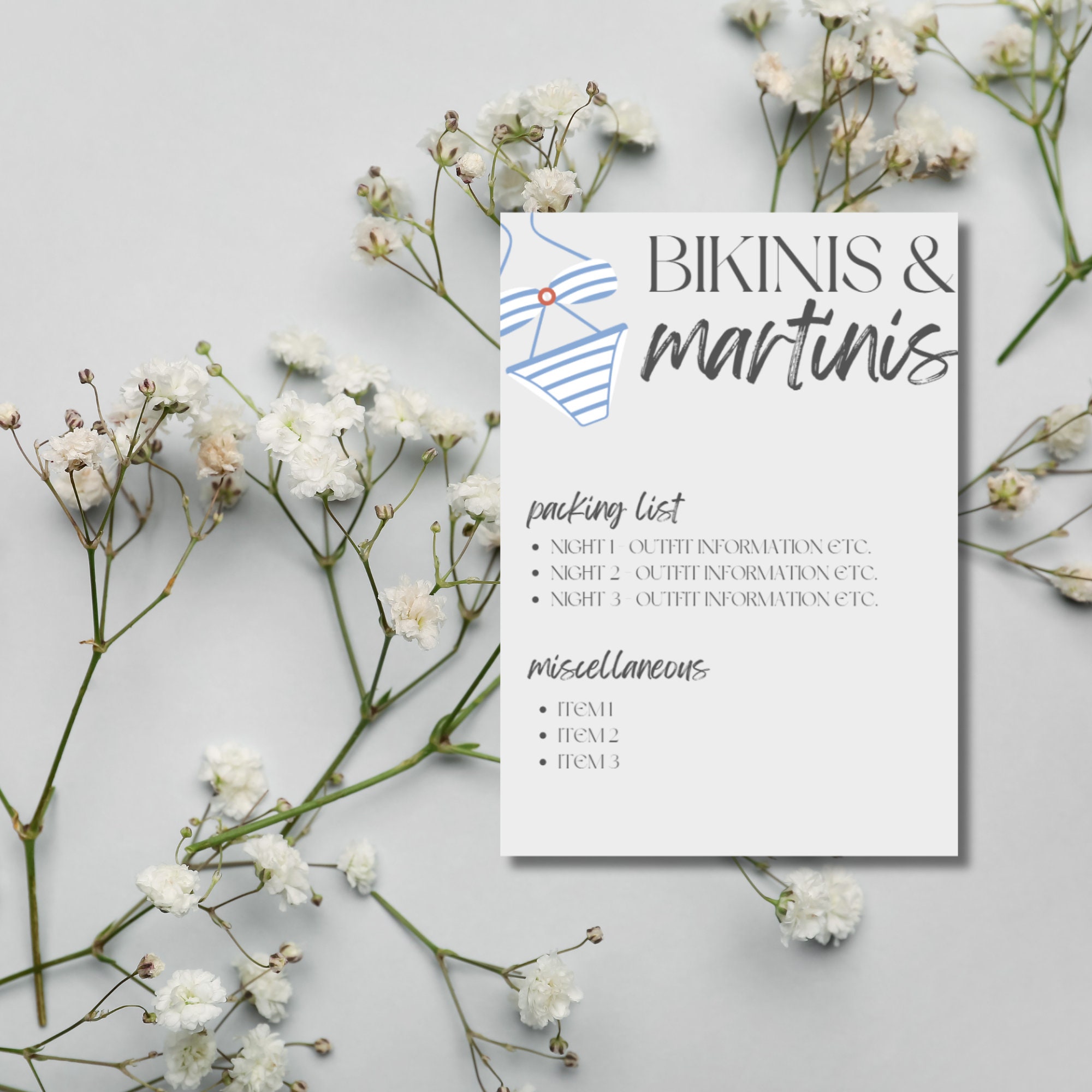 Bikinis and Martinis Themed Bachelorette Invitation/email & Itinerary Template, Bachelorette ...