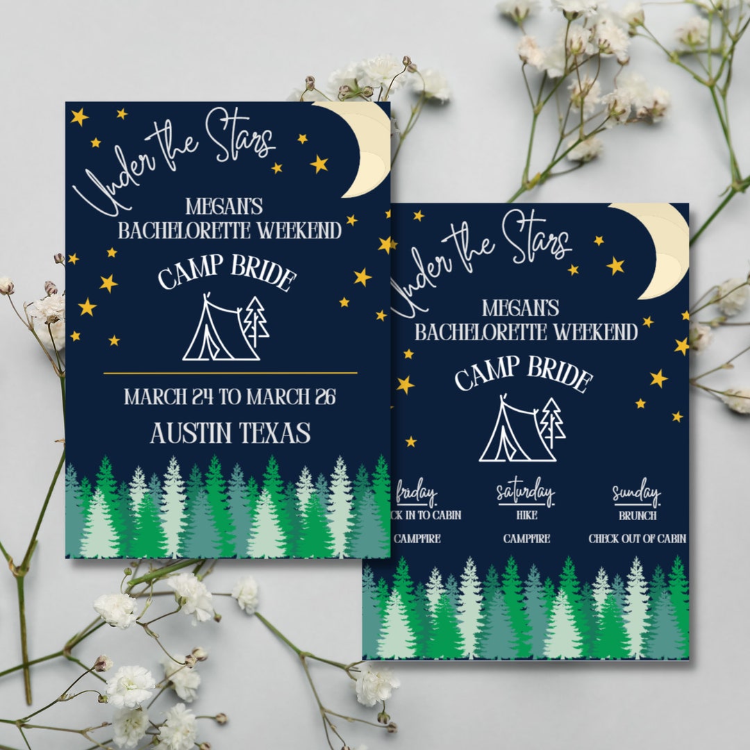 Camp Bride Camping Outdoor Bachelorette, Invitation & Itinerary/email ...