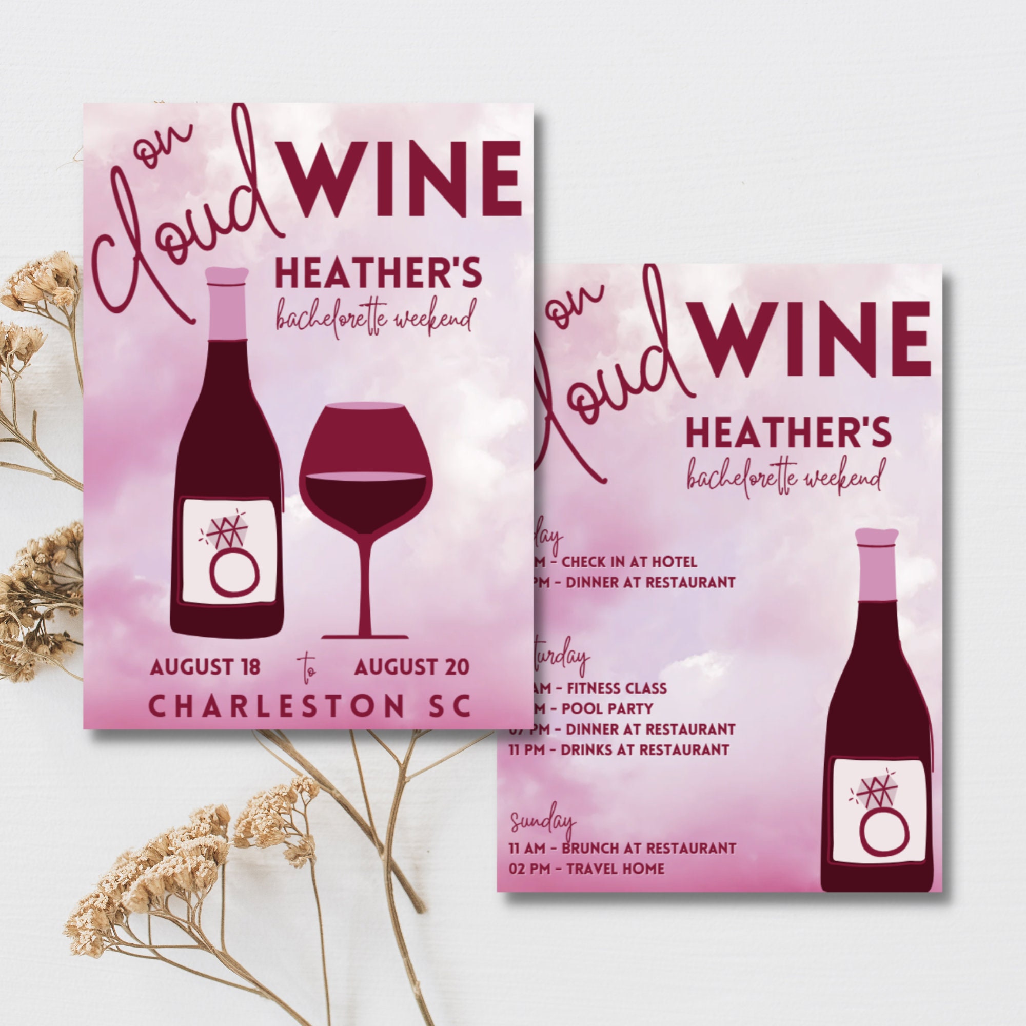 On Cloud Wine | Bachelorette Invitation & Itinerary/email Template, Bachelorette Weekend ...