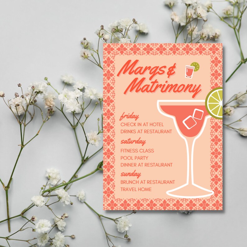Margs and Matrimony | Margaritas and Matrimony Bachelorette Invitation ...