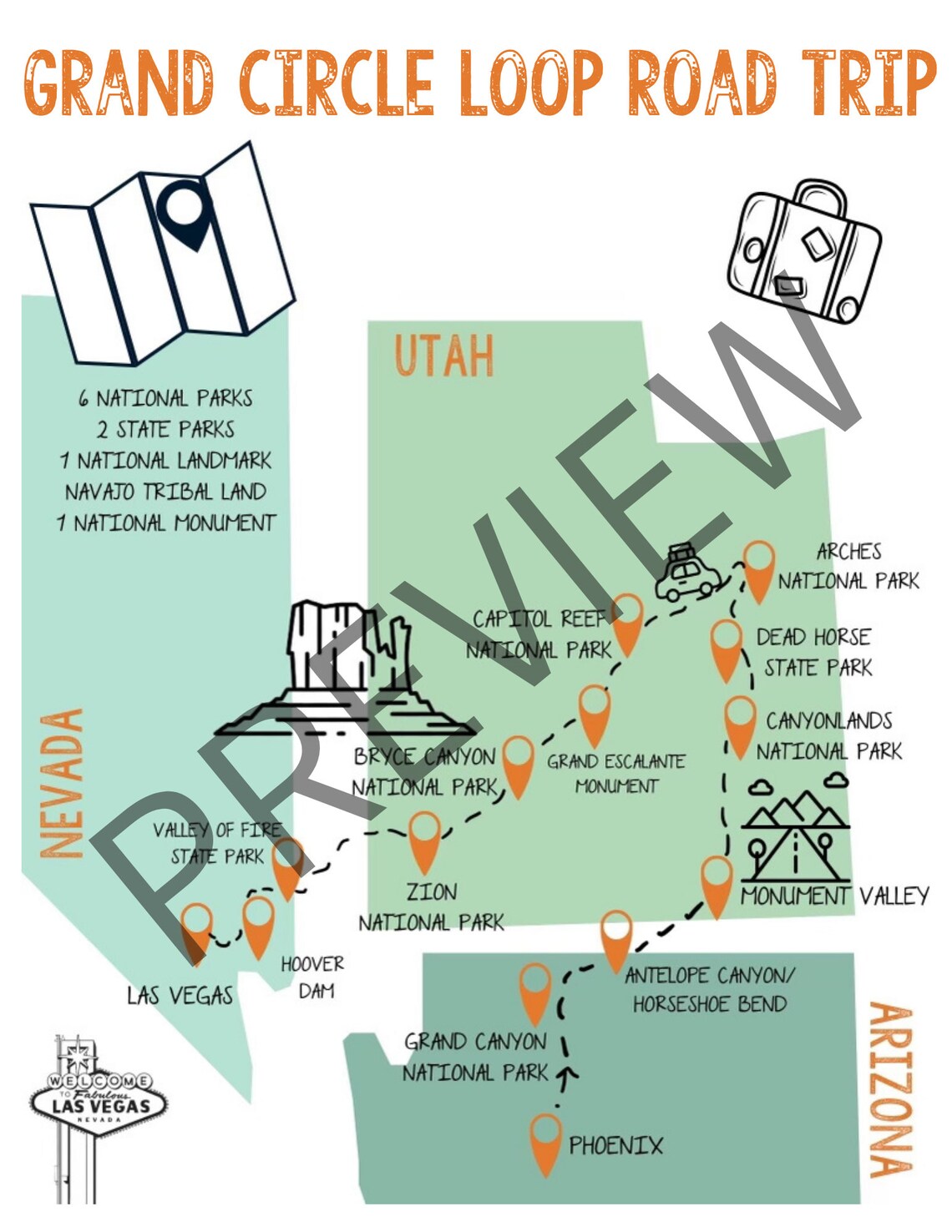 Grand Circle Loop Roadtrip Map - Etsy