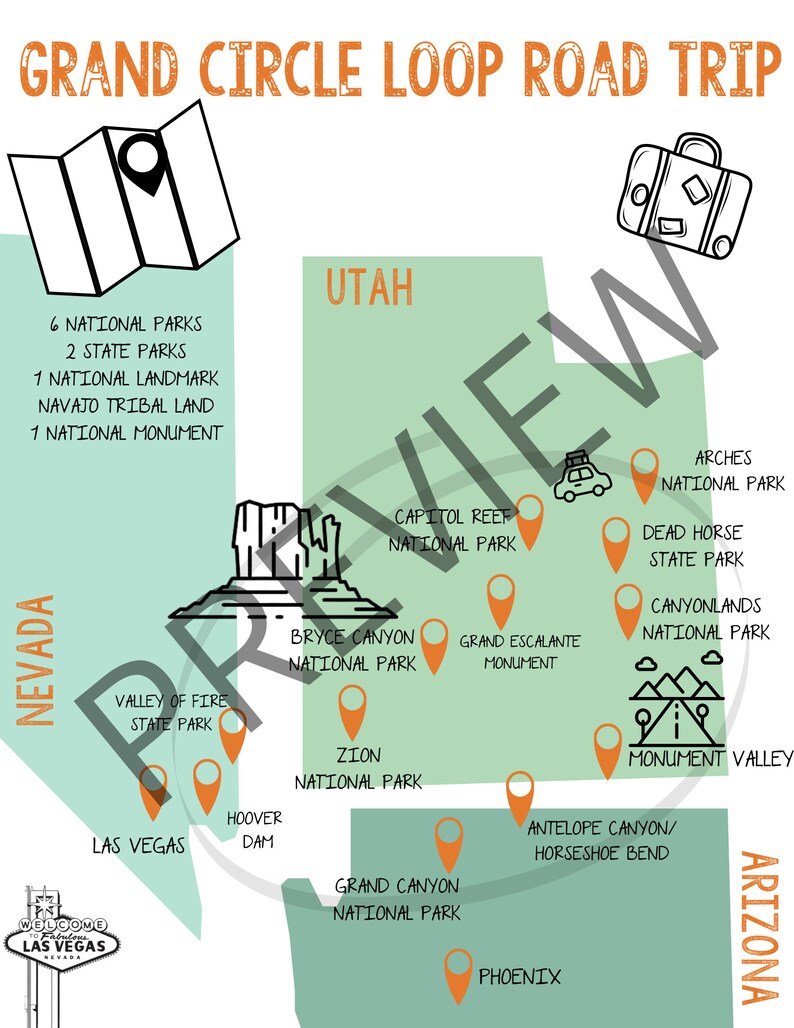 Grand Circle Loop Roadtrip Map - Etsy