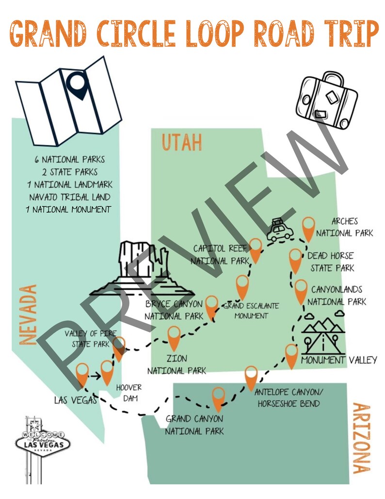Grand Circle Loop Roadtrip Map - Etsy