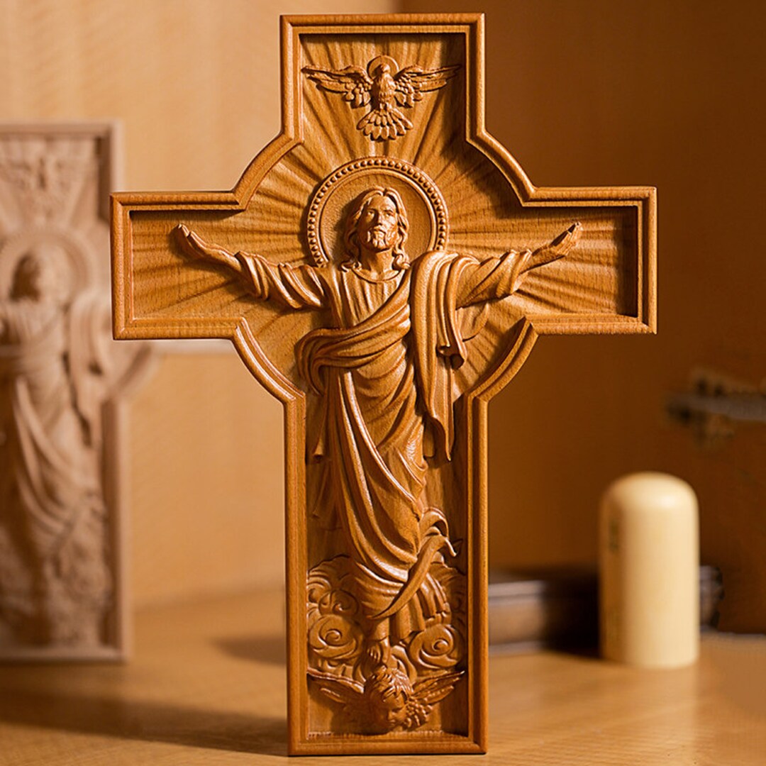 Engraved Jesus Christ, Wooden Cross, Wall Decor, Baptism Decoration ...
