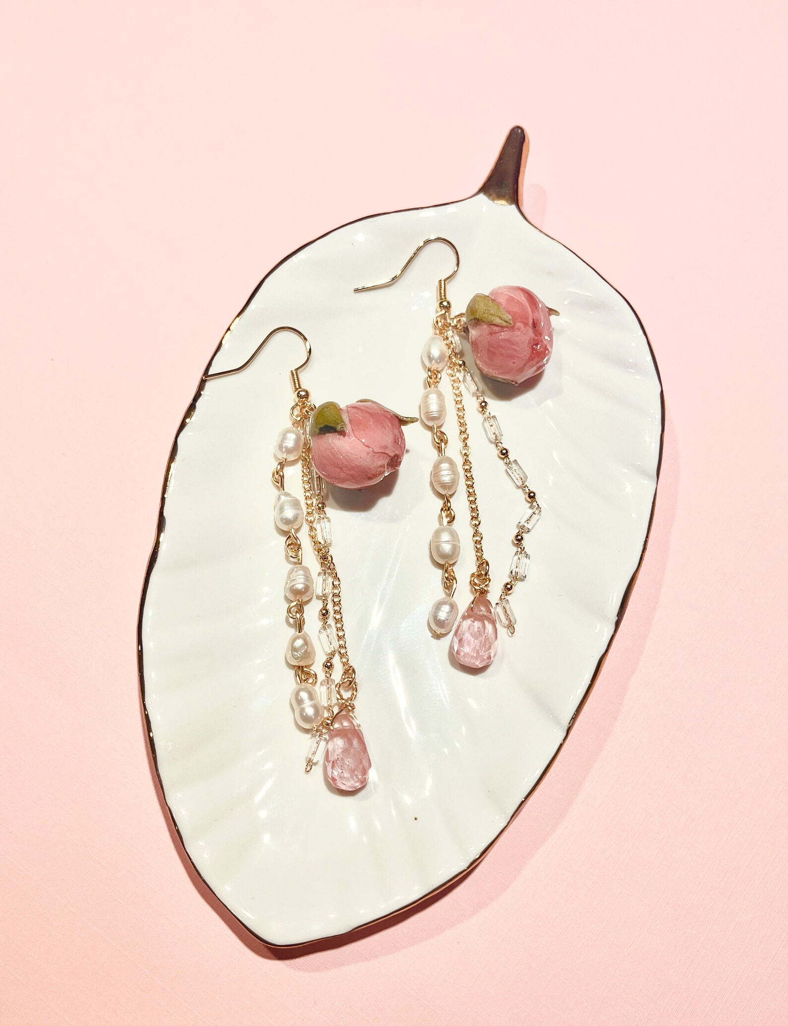 Real Pink Resin Rose Dangle Earrings 14k Gold Filled - Etsy