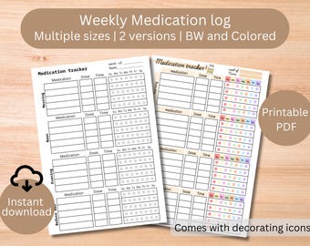 Medication Log Printable Weekly Medicine Schedule Vitamin Tracker Chart ...