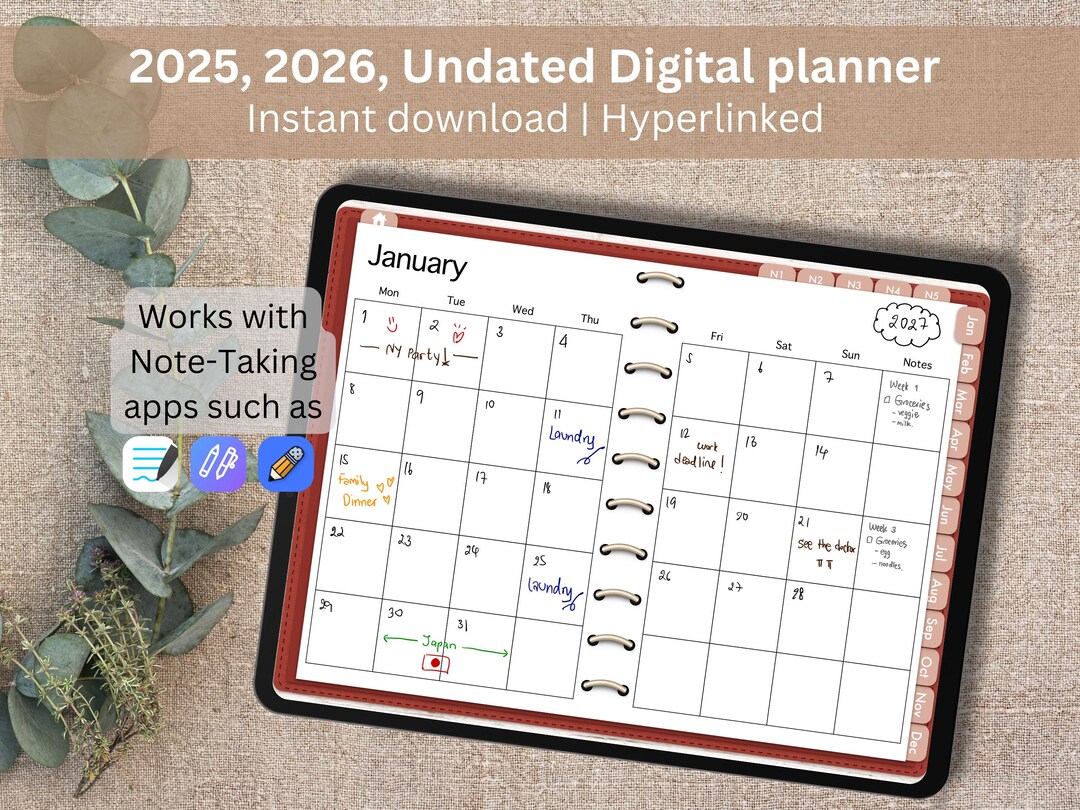 2025 2026 Undated Digital Planner, 2025 2026 Undated Monthly Planner ...