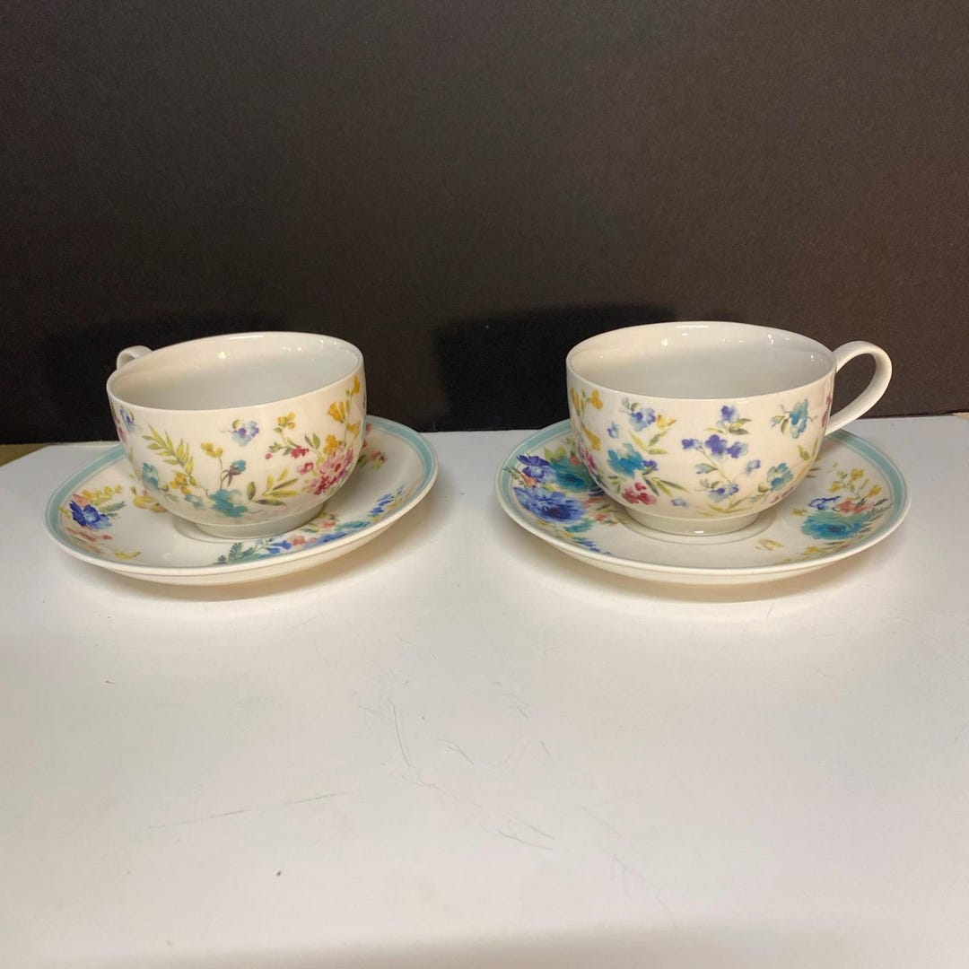 Grace Teaware Set of 2 Porcelain Tea Cups and Saucers - Etsy