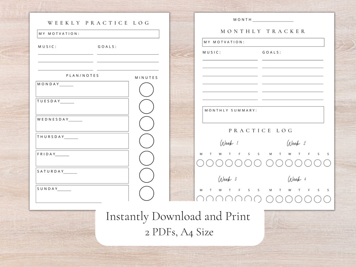 Weekly Practice Log | Private Lessons Practice Log | Music Student ...