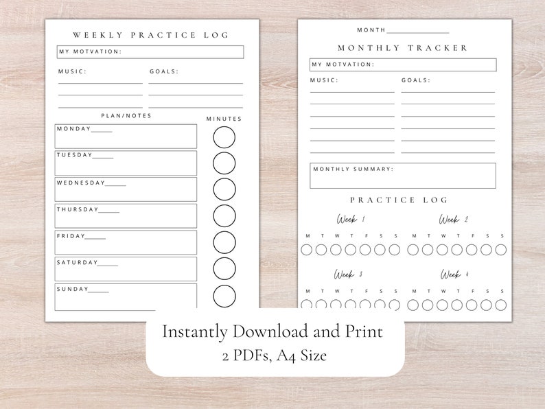 Weekly Practice Log | Private Lessons Practice Log | Music Student ...