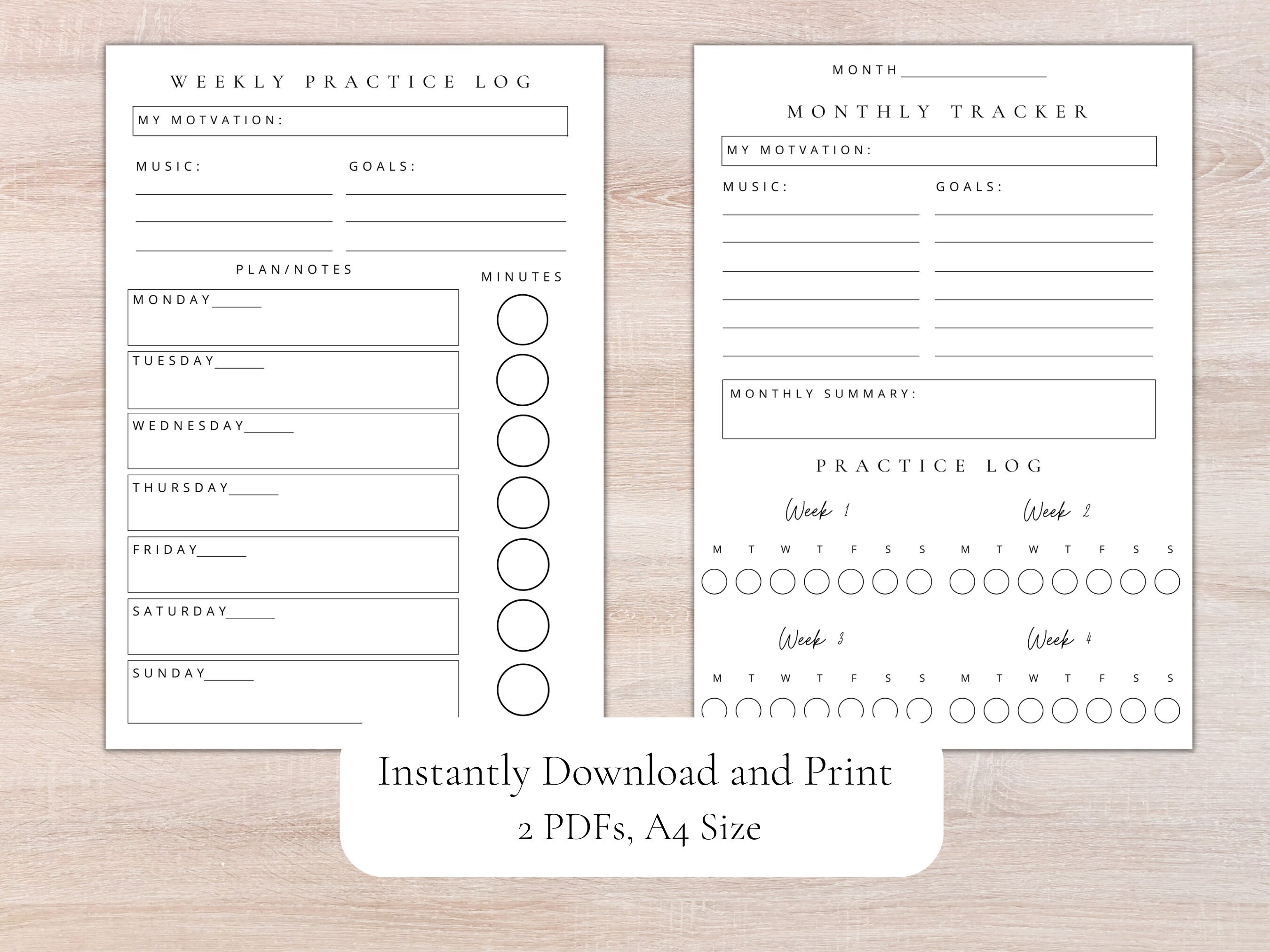 Weekly Practice Log | Private Lessons Practice Log | Music Student ...